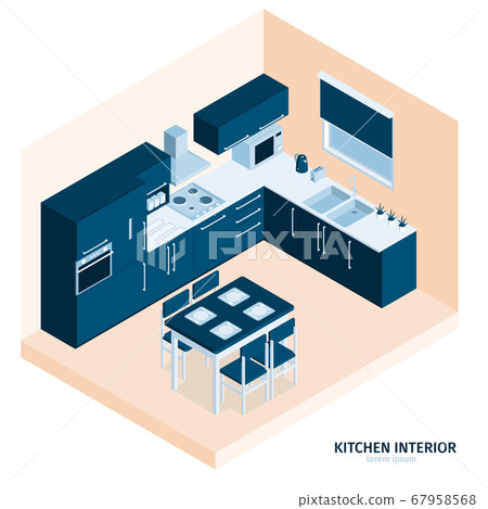Kitchen Interior Isometric Composition - Stock Illustration [67958568 ...