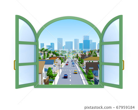 Window town scenery view ventilation... - Stock Illustration [67959184 ...