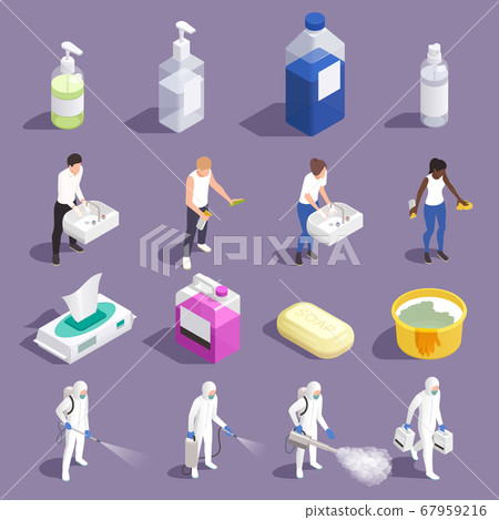 Sanitizing Isometric Icon Set - Stock Illustration [67959216] - PIXTA