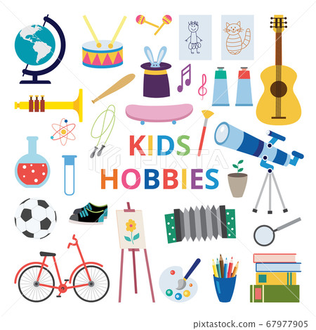 Banner with kids hobby and creativity items,... - Stock Illustration ...