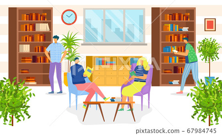 People in library reading books students,... - Stock Illustration ...
