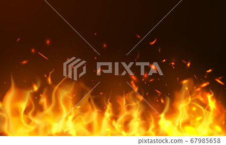 Burning red hot sparks realistic fire flames - Stock Illustration ...
