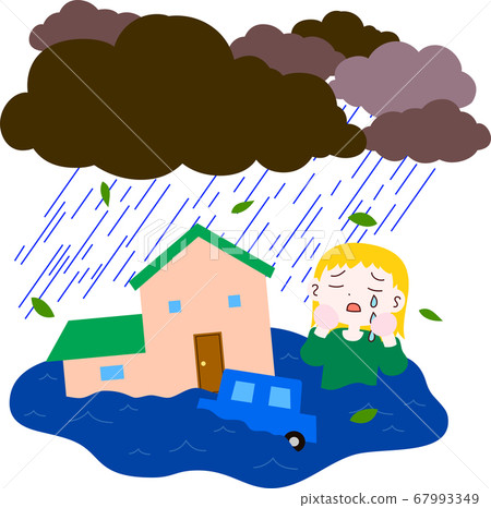 Flood inundation damage river flooded woman... - Stock Illustration ...