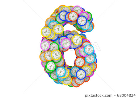 Number 6 from colored wall clocks, 3D rendering - Stock Illustration ...