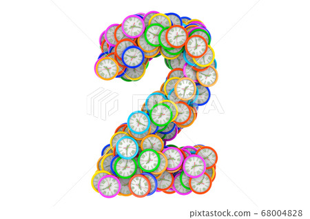 Number 2 from colored wall clocks, 3D rendering - Stock Illustration ...