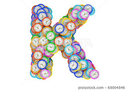 Letter K from colored wall clocks, 3D rendering - Stock Illustration ...