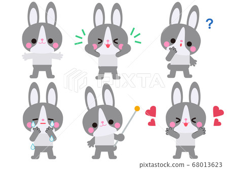 Rabbit character gesture and facial expression set - Stock Illustration ...
