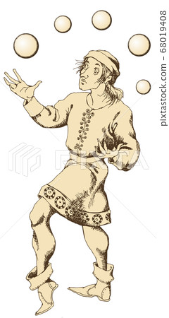Medieval juggler. Egraved style Vector... - Stock Illustration ...