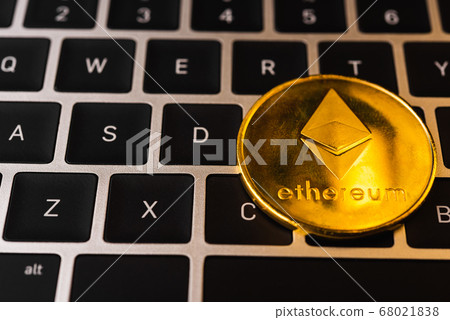 Golden ether coins or Ethereum network exchange on - Stock Illustration ...