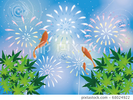 Fireworks, goldfish and blue maple - Stock Illustration [68024922] - PIXTA