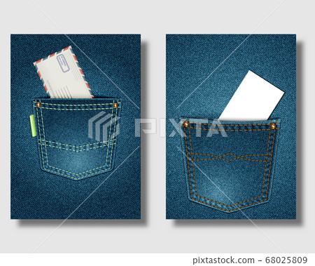 Jeans pocket on Denim background. Envelope and - Stock Illustration ...