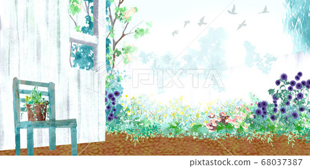 Flower garden landscape illustration - Stock Illustration [68037387 ...