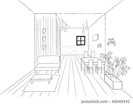 cafe-like room (no color) - Stock Illustration [68040442] - PIXTA