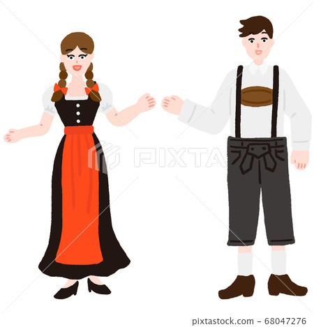 Men and women in German national costumes... - Stock Illustration ...