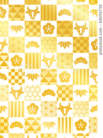 Japanese pattern background of cow and shochiku... - Stock Illustration ...