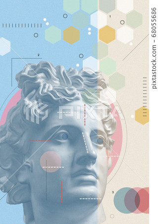 Art collage with antique sculpture of Apollo... - Stock Illustration ...
