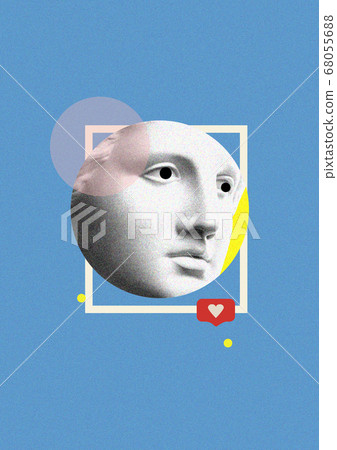Art collage with antique sculpture of Apollo... - Stock Illustration ...