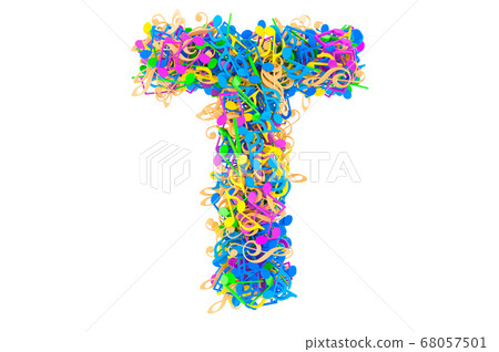 Letter T from colored musical notes. 3D rendering - Stock Illustration ...