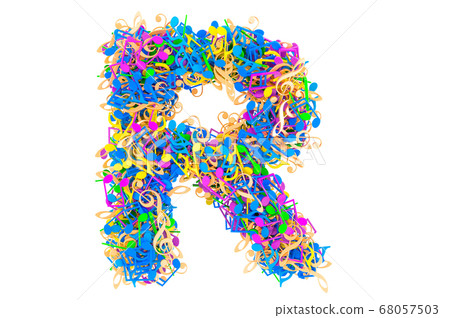 Letter R from colored musical notes. 3D rendering - Stock Illustration ...