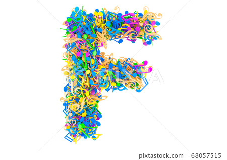 Letter F from colored musical notes. 3D rendering - Stock Illustration ...