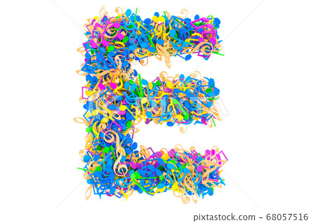 Letter E from colored musical notes. 3D rendering - Stock Illustration ...