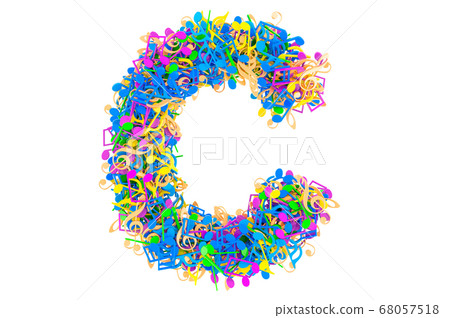 Letter C from colored musical notes. 3D rendering - Stock Illustration ...