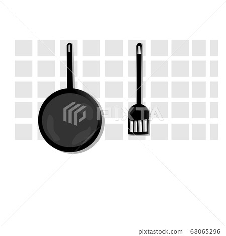 Frying pan and fry back (kitchen landscape... - Stock Illustration ...