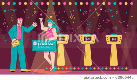 Quiz game show host and winner holding money... - Stock Illustration ...