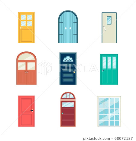 Colorful door set - different styles and shapes... - Stock Illustration ...