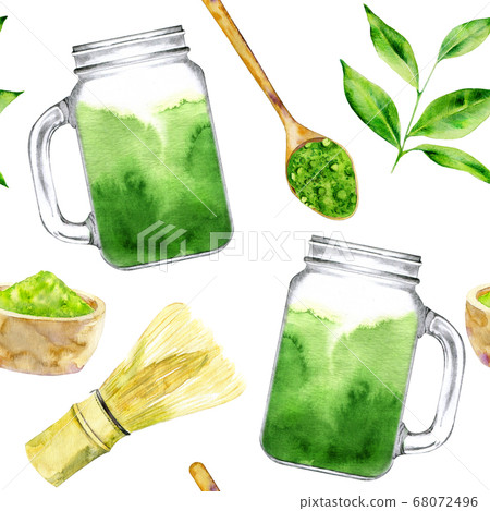 Seamless pattern with homemade matcha tea - Stock Illustration ...