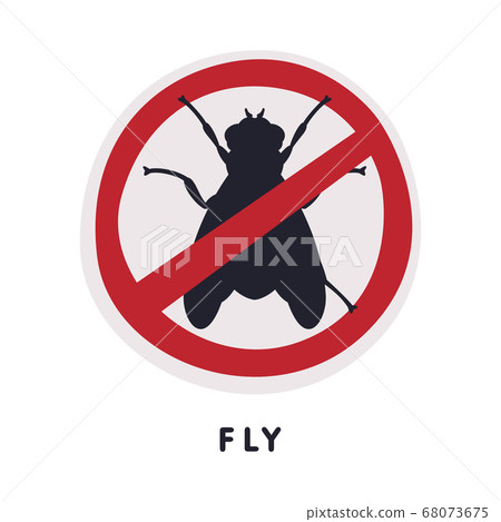 Fly Insect Prohibition Sign, Pest Control and... - Stock Illustration ...