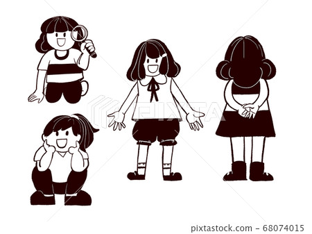 Line art girl children - Stock Illustration [68074015] - PIXTA