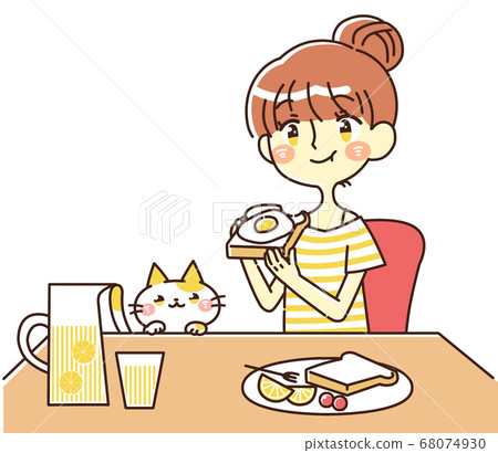 Illustration of a woman eating breakfast - Stock Illustration [68074930 ...