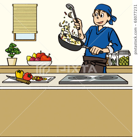 Illustration hand drawn men cooking hobby kitchen - Stock Illustration ...
