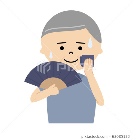 Illustration of a senior man fanning a fan... - Stock Illustration ...