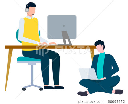 Employee Using Computer, Worldwide Work Vector - Stock Illustration ...
