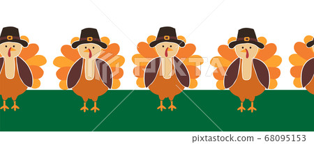 Turkey seamless vector border. Cute... - Stock Illustration [68095153 ...