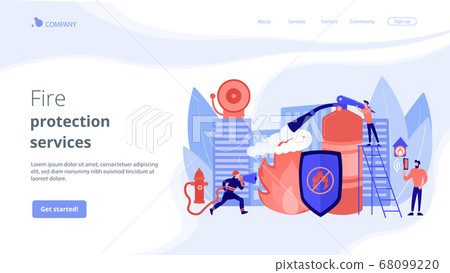 Fire protection concept landing page. - Stock Illustration [68099220 ...