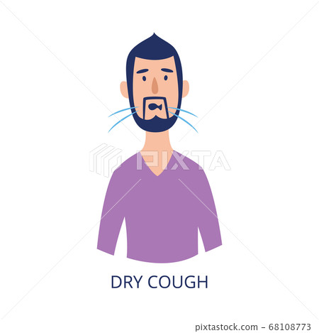 Portrait of man having dry cough flat cartoon... - Stock Illustration ...