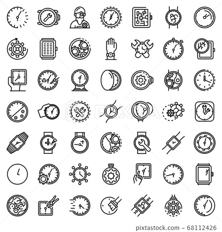 Watch repair icons set, outline style - Stock Illustration [68112426 ...