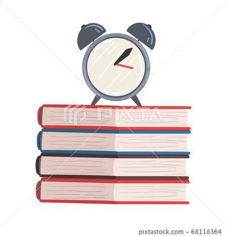 Classic Alarm Clock on Stack of Books,... - Stock Illustration ...