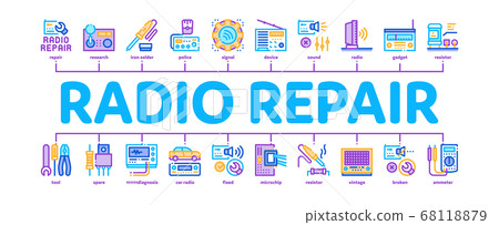 Radio Repair Service Minimal Infographic Banner... - Stock Illustration ...