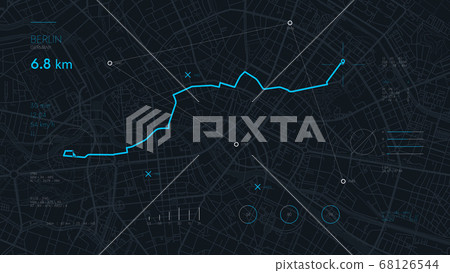 Futuristic route dashboard GPS tracking map,... - Stock Illustration ...