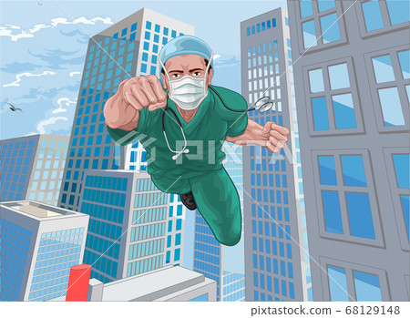 Doctor Nurse Scrubs Superhero Flying Super Hero - Stock Illustration ...