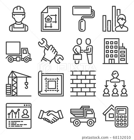 Contractor and Construction Icons Set on White... - Stock Illustration ...