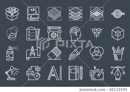Graphic Design Thin Line Related Icons Set on... - Stock Illustration ...