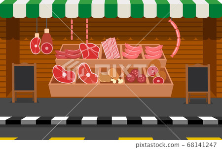 viwe of outdoor meat shop on the street in city - Stock Illustration ...