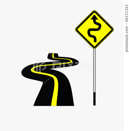 Winding road starts left and warning signs - Stock Illustration ...