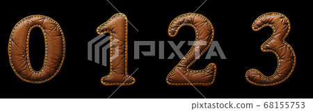 Set of numbers 0, 1, 2, 3 made of leather. 3D... - Stock Illustration ...