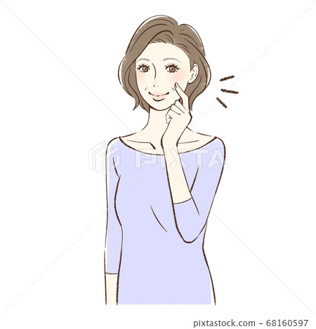 Woman poking cheeks and smiling - Stock Illustration [68160597] - PIXTA